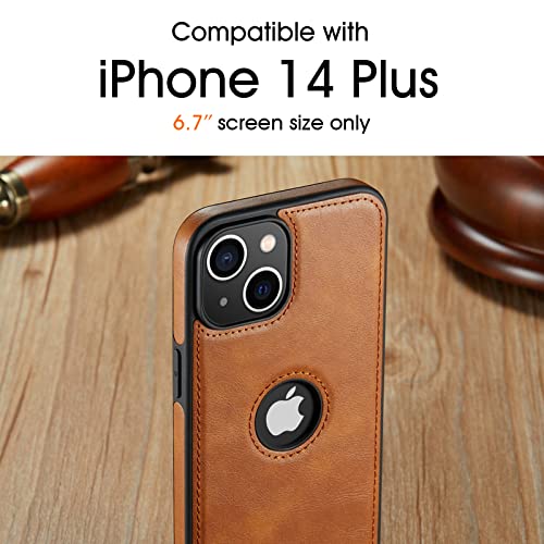 Casus Logo View Compatible with iPhone 14 Plus Case Slim Premium Vegan Leather Classic Luxury Elegant Thin Cover (2022) 6.7" (Brown)