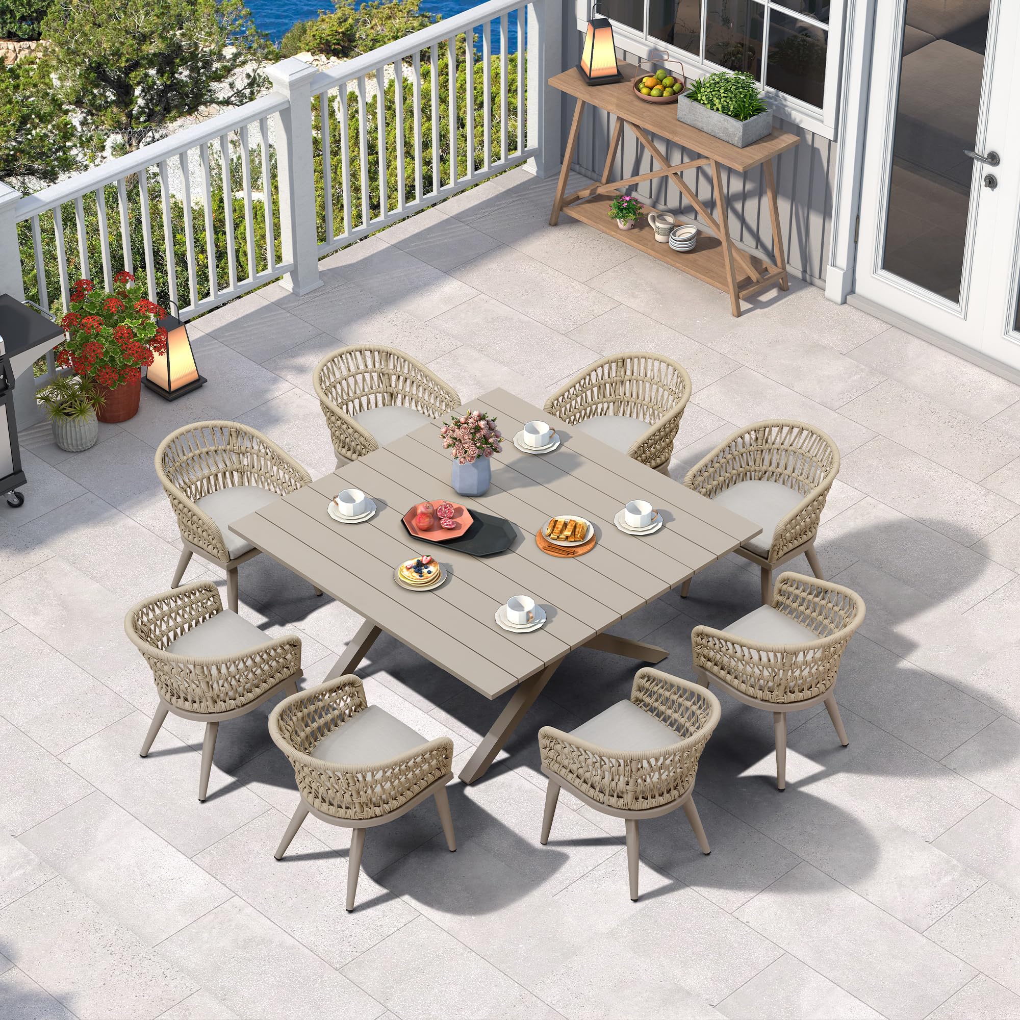 PURPLE LEAF 2 Pieces Patio Dining Chair All-Weather PE Rattan Aluminum Frame for Lawn Garden Backyard Deck Outdoor Dining Chair, Champagne