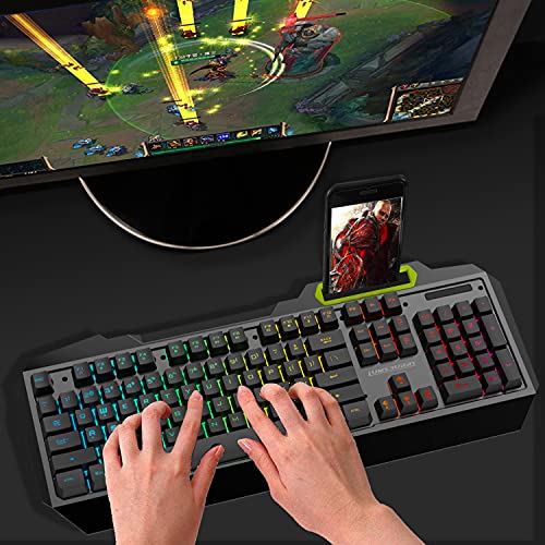 Lumsburry RGB LED Backlit Gaming Keyboard with Anti-ghosting, Light up Keys Multimedia Control, USB Wired Waterproof Metal Keyboard for PC Games Office (Cool Black)