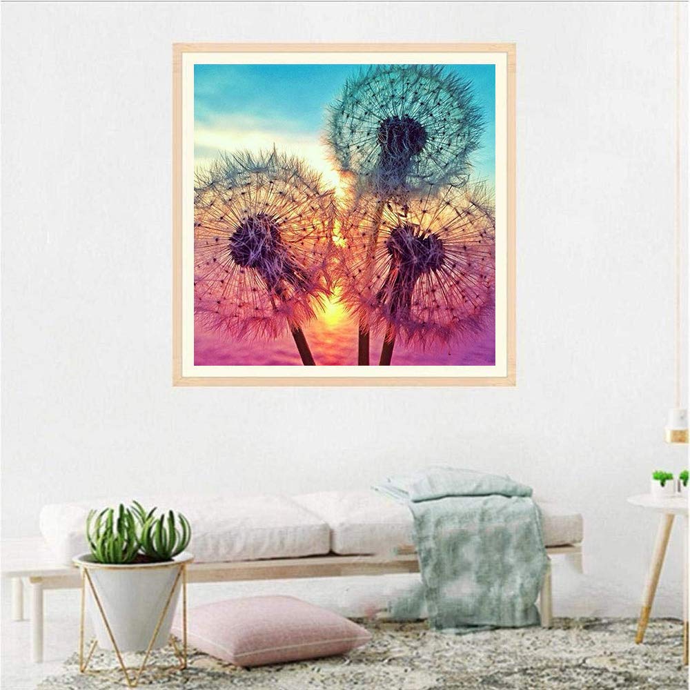 5D DIY Diamond Painting Kits for Adults Full Drill Crystal Rhinestone Embroidery Cross Stitch Arts Craft Canvas Wall Decor Dandelions