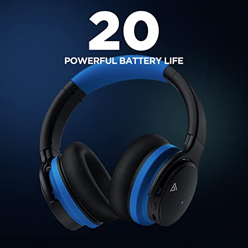 E7 Active Noise Cancelling Headphones, Over-Ear Bluetooth Headphones, Wireless Headphones with Built-in Microphones, Clear Calls, Comfortable Ear Cups, 20H Playtime for Travel, Work (Black&Blue)