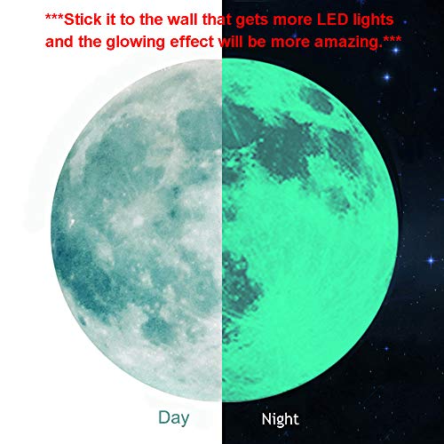 Homics Glow in The Dark Moon Wall Decals 11.8 inch Luminous Sticker at Night, Perfect Ceiling or Wall Decor for Kids' Bedroom