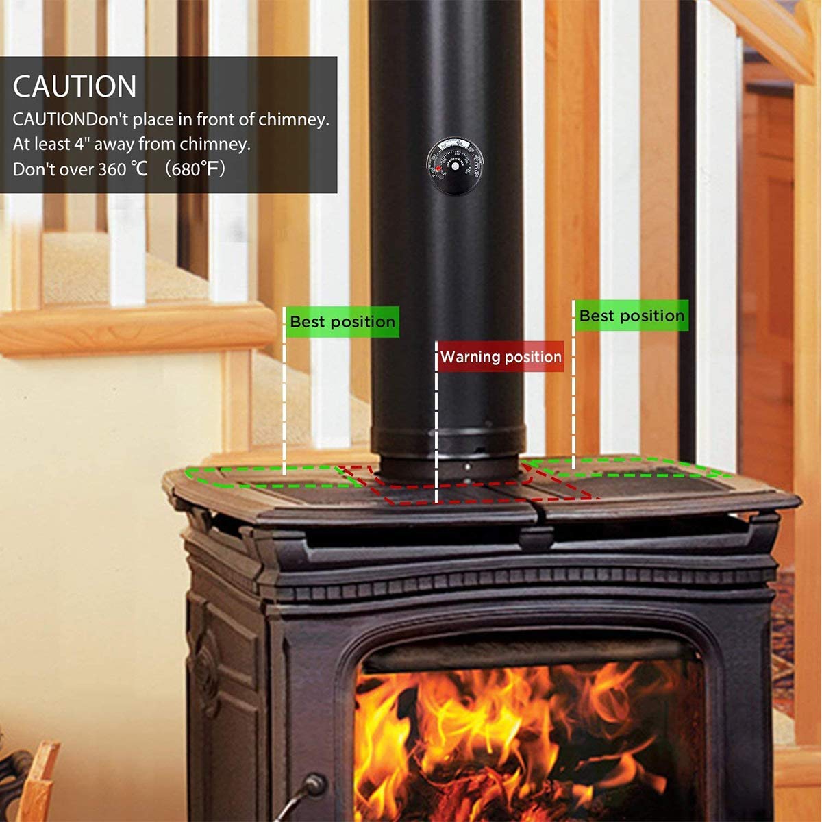 BINGONE Upgraded 5 Blades Heat Powered Stove Fan with Magnetic Thermometer Silent Operation Eco Fireplace Fan for Wood/Log Burning Stoves