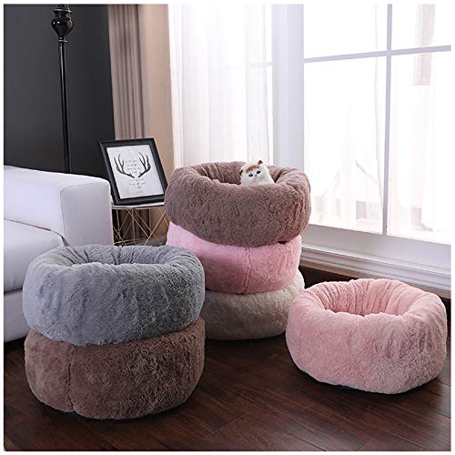 TINTON LIFE Luxury Plush Pet Bed with Pillow for Cats Small Dogs Round Donut Cuddler Oval Cozy Self-Warming Cat Bed for Improved Sleep Pink M
