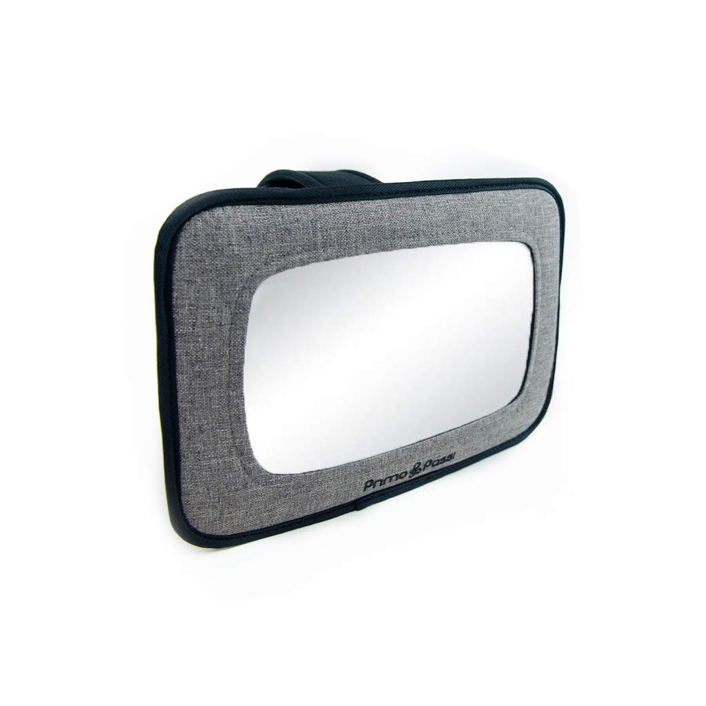 Primo Passi Backseat Baby Car Mirror for Infant Rear Facing, Baby Car Mirror, Safety Car Seat Mirror Rear Facing with Wide Crystal Clear View, Shatterproof (Black Melange)