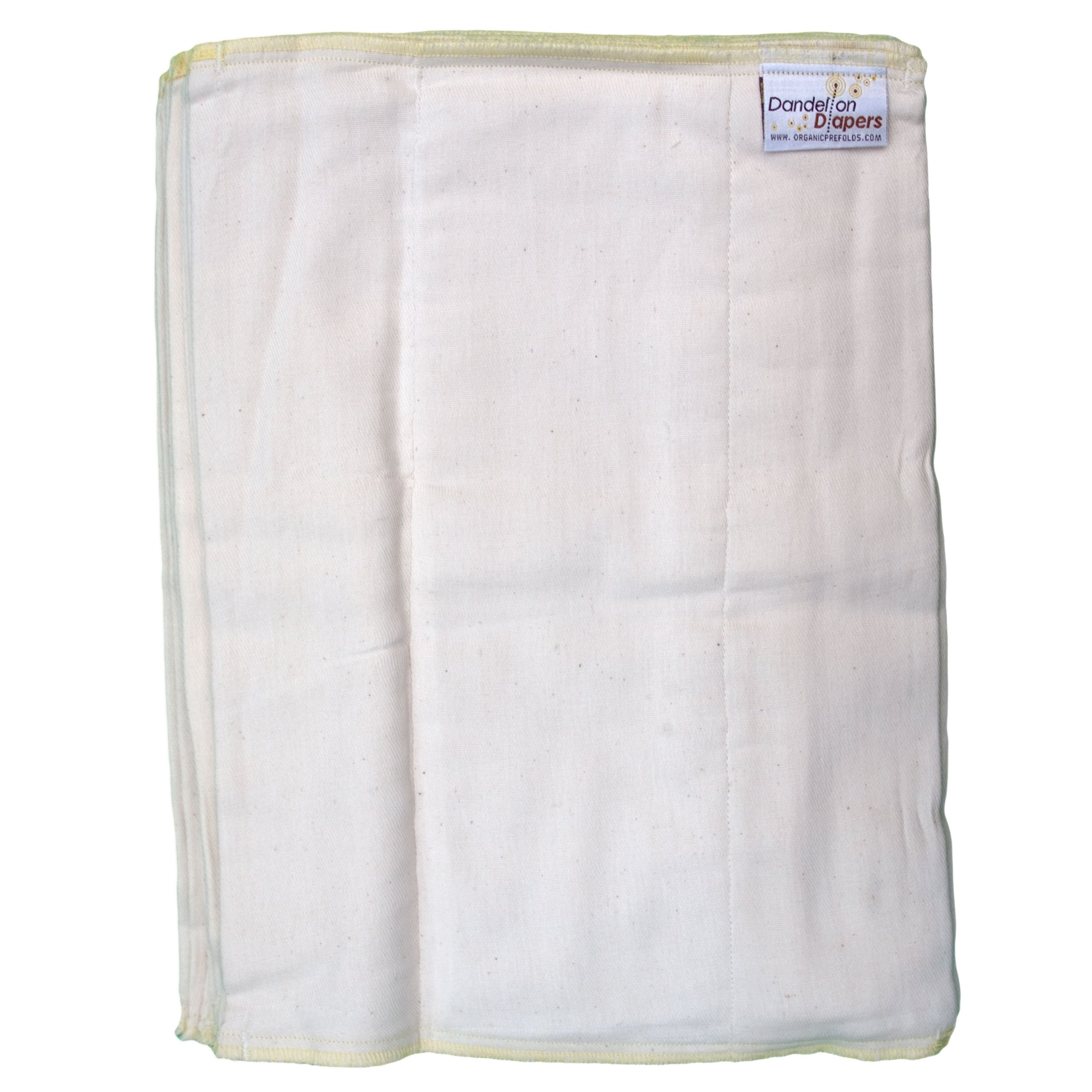 Dandelion Diapers Cloth Diaper Prefolds 100% Organic Cotton Natural Unbleached DSQ | Infant Size 2 | 6 Pack