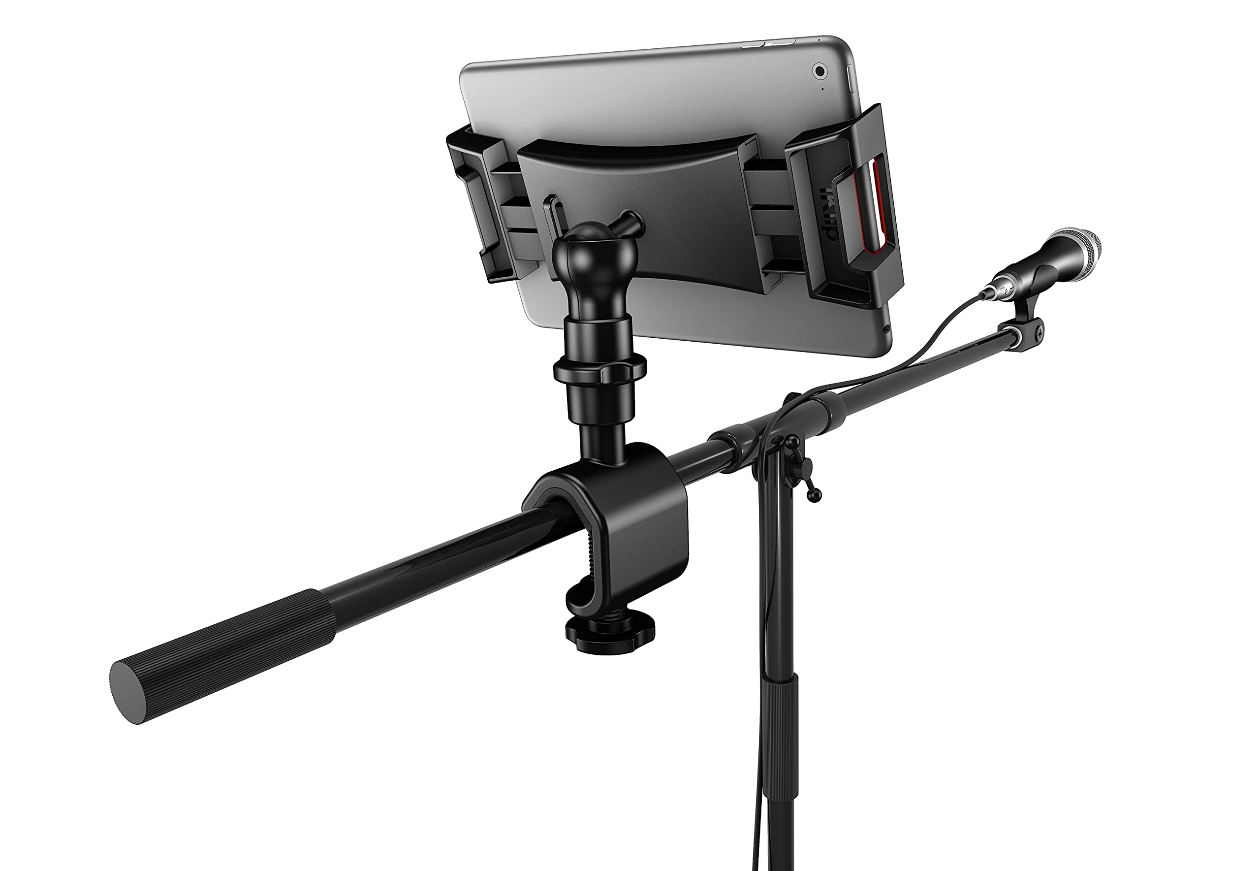 IK Multimedia iKlip 3 Tablet Holder for mic Stands, fits iPad and Android Tablets Between 7" to 12.9" with an Adjustable 360° Swivel and Soft-Touch fit