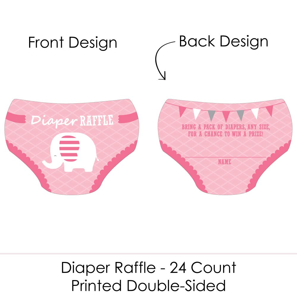 Big Dot of Happiness Pink Elephant - Diaper Shaped Raffle Ticket Inserts - Girl Baby Shower Activities - Diaper Raffle Game - Set of 24