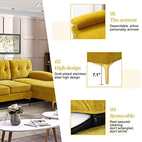 ASHOMELI Sectional Sofa Couch with Chaise,Modern Linen Fabric L-Shaped Couch 3-Seat Sofa Sectional,Suitable for Living Room, Apartment, Small Space