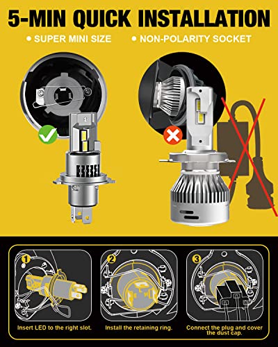 Fahren 2023 Newest H4/9003 LED Headlight Bulbs, 24000LM 600% Brighter, 1:1 Size Hi/Lo Dual Beam H4 HB2 LED Bulbs, 6500K Cool White, Direct Installation, Pack of 2