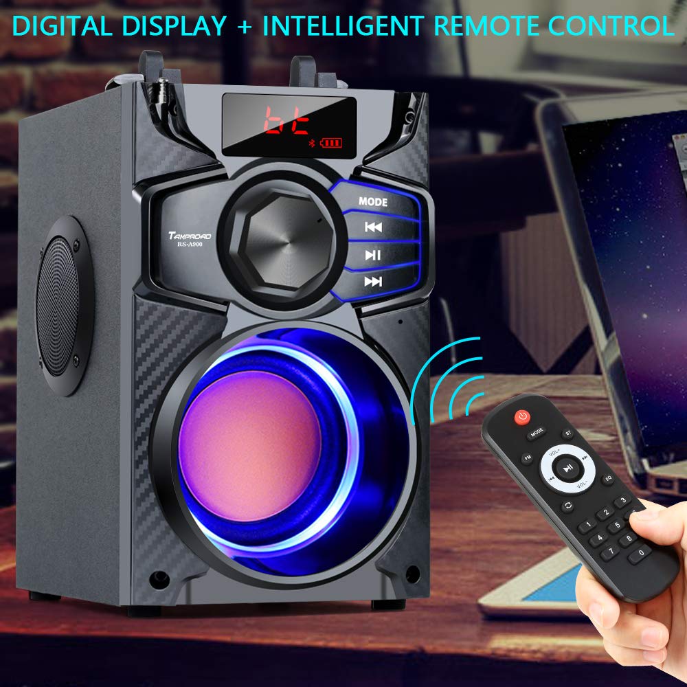 Bluetooth Speakers, Wireless Speaker with Impressive Sound, Rich Bass, Wireless Stereo Pairing, Portable Speaker with Party Light, Support Remote Control FM Radio for Phone Computer PC Home TV