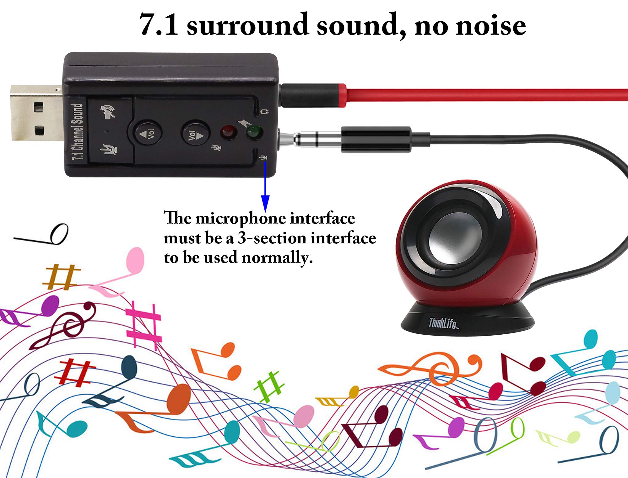 zdyCGTime Hi-Speed USB 2.0 7.1-Channel Virtual USB 3D Stereo Audio Adapter External Sound Card with 3.5 mm Audio and Microphone Ports, Internal Amplifier and Volume Controls