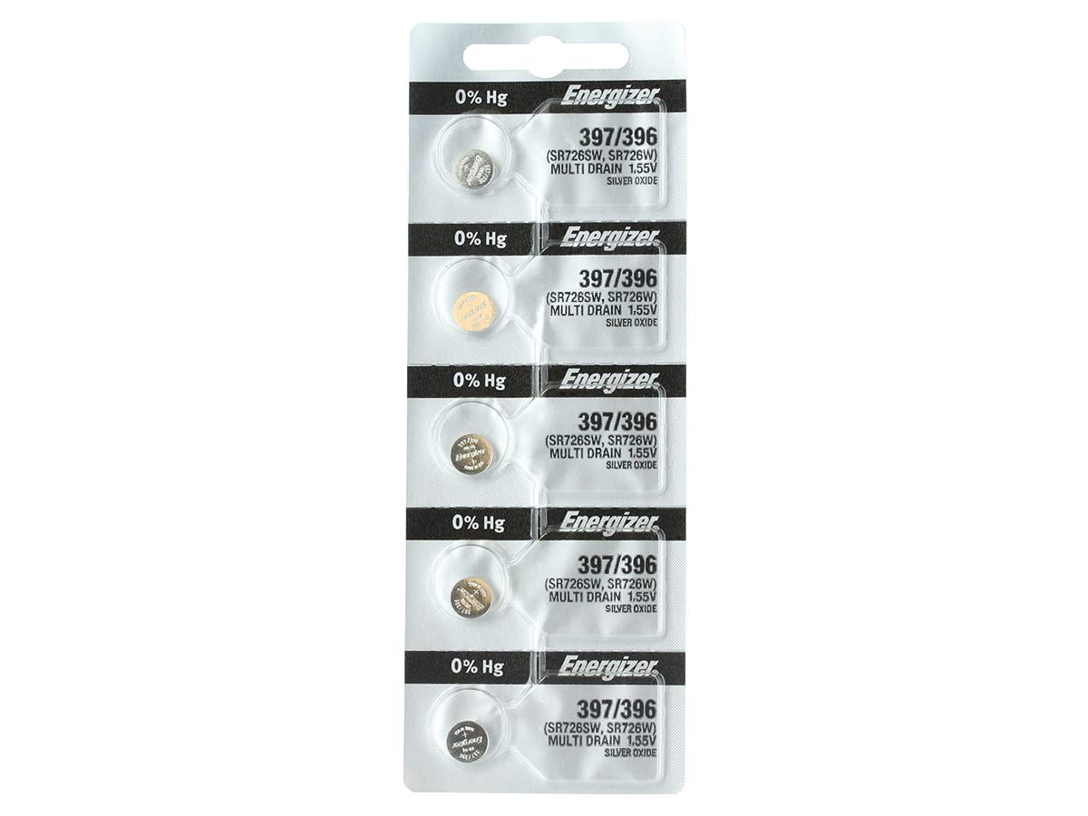 Energizer 397/396 (SR726SW, SR726W) Silver Oxide Watch Battery. On Tear Strip