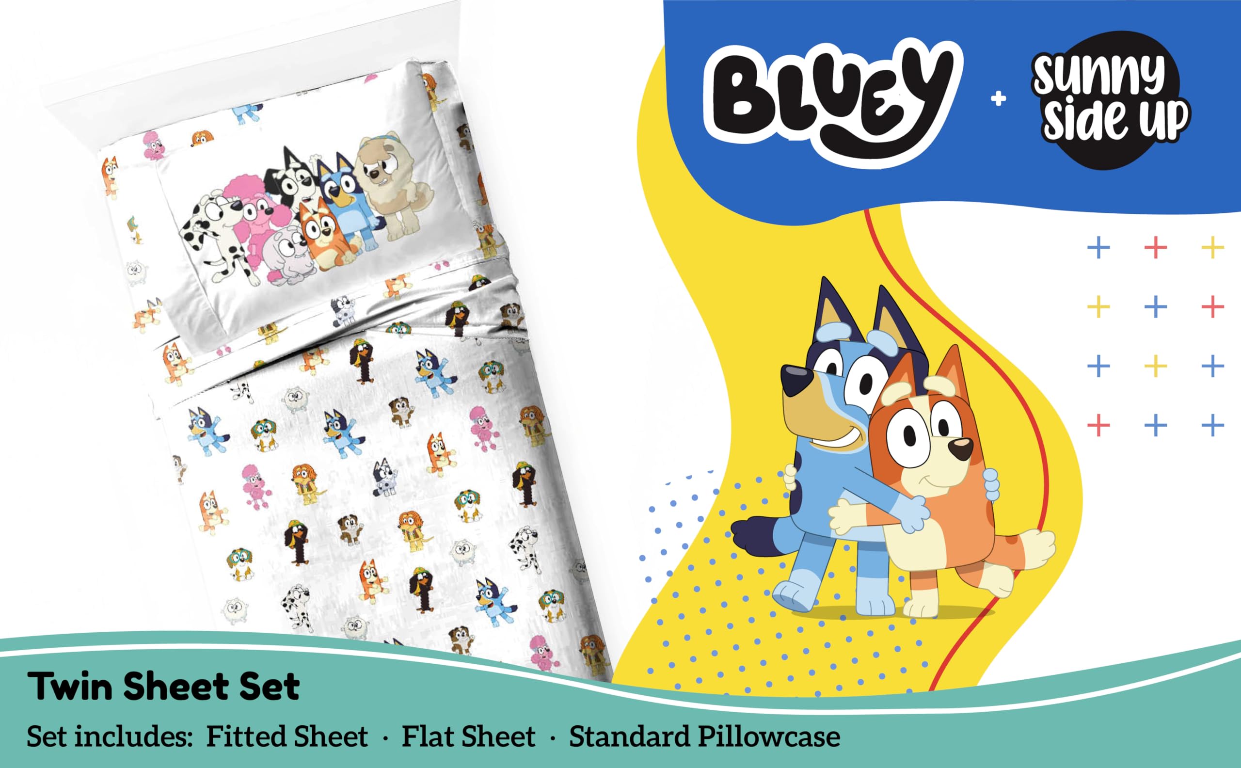 Bluey & Friends Twin Sheet Set - 3 Piece Kids Bedding Set Includes Pillow Cover - Super Soft Microfiber Sheets