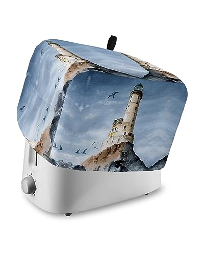 4 Slice Toaster Cover, Bread Machine Cover Lighthouse on An Isolated IslCircling Seagulls Retro Kitchen Appliance Dust Cover with Top Handle Fingerprint Protection Lightweight Kitchen Toaster Cover
