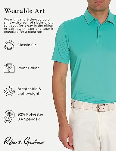 Robert Graham Men AXELSEN 2 Short Sleeve Knit Polo, Jade, Small