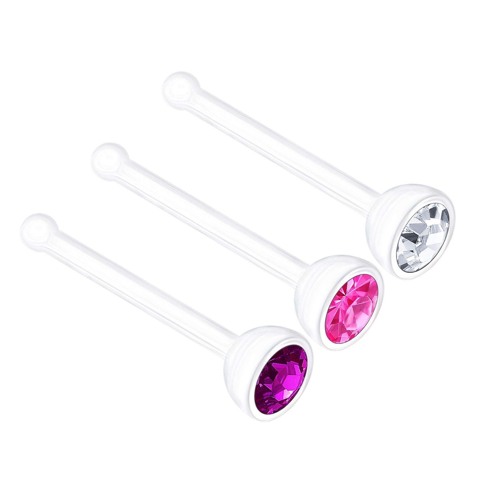 3PCS Bioflex Nose Bone Stud Earring 18 Gauge 20g 0.8mm Flexible Nostril Ring Clear Rose Peridot Crystal Piercing Jewelry 2002