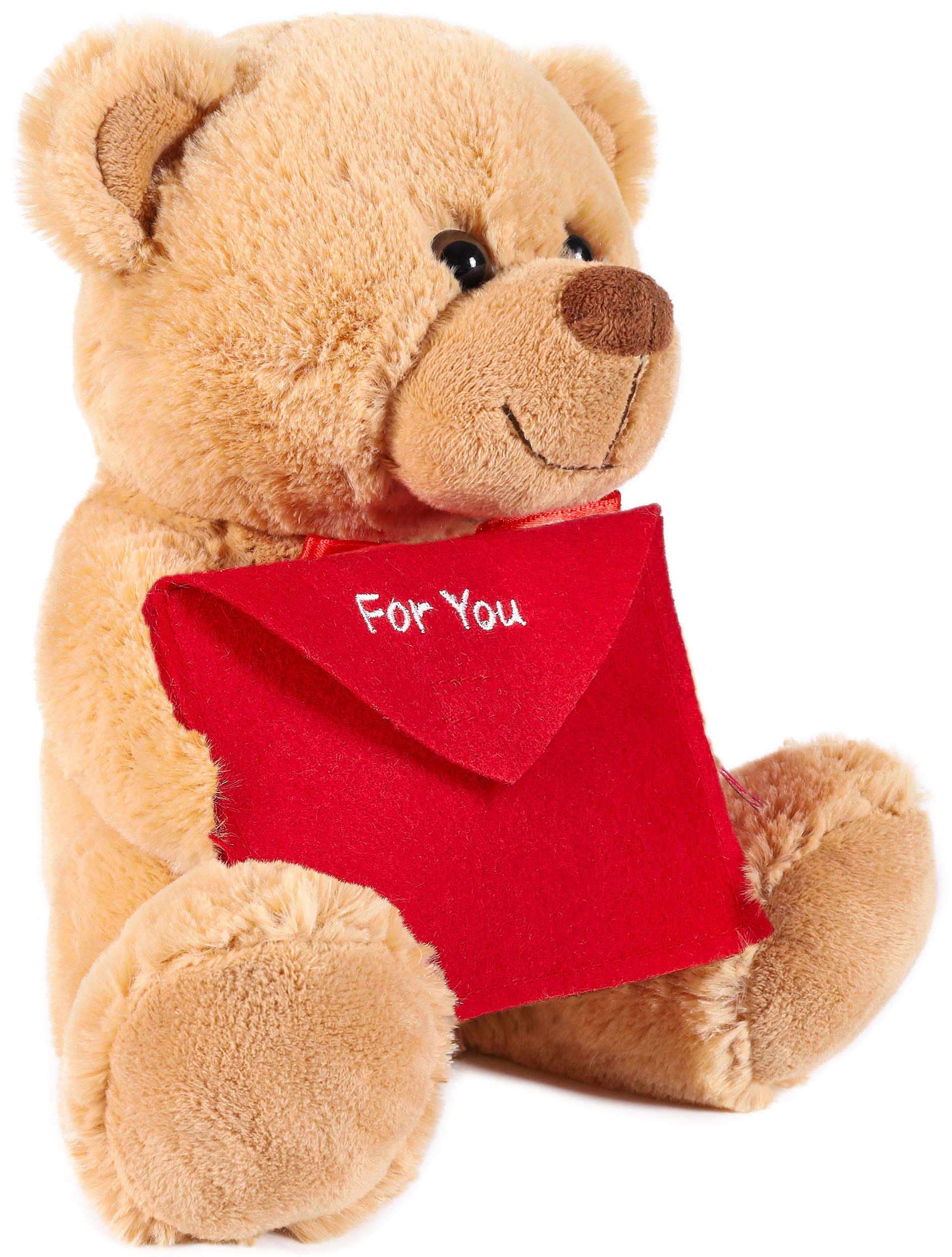 BRUBAKER Teddy Bear with Red Envelope - for You - 9.84 Inches - Cuddly Plush Toy - Stuffed Animal - Brown