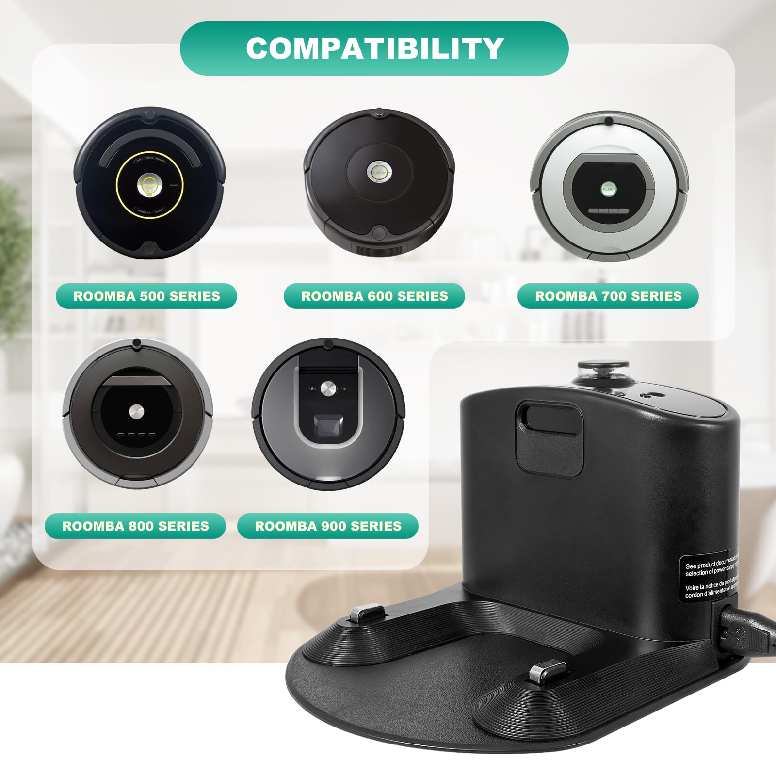 FILTERUP Charger Dock, Charging Base, Docking Station Compatible with Roomba 500 600 700 800 900 Series e5 e6 i1 i3 i4 i6 i7 i8 Charger Replace# ADF-N1 17170 17064 4452369