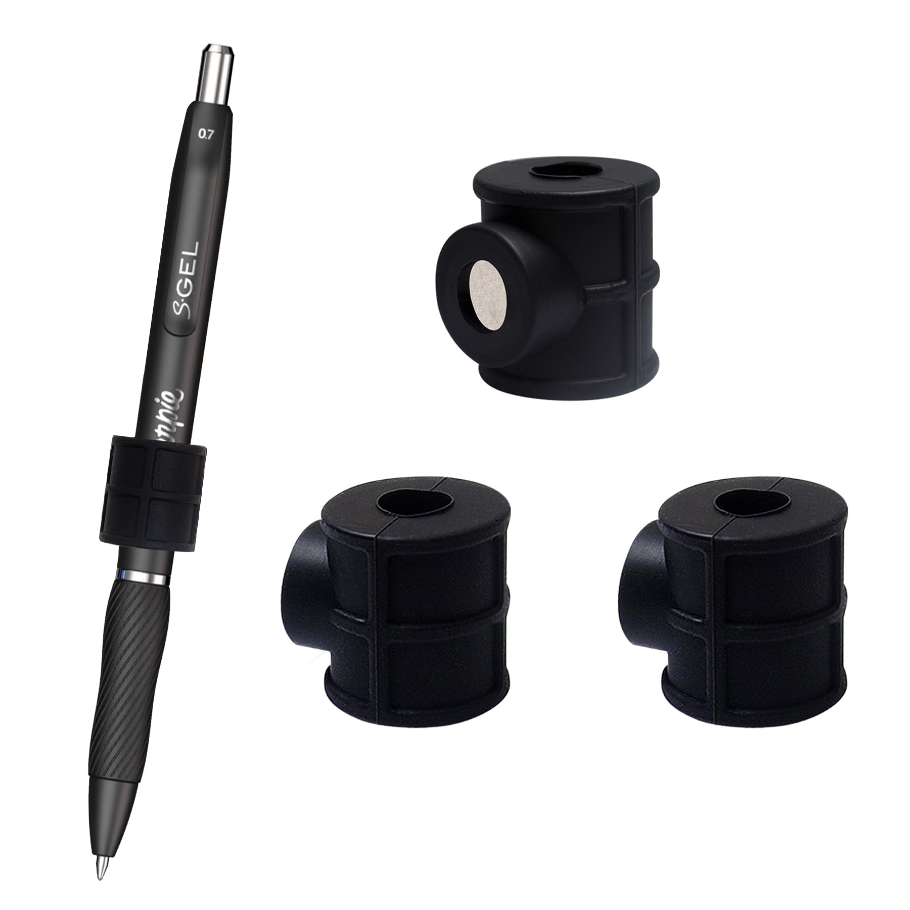 4 Pack Magnetic Pen Pencil Holder - Silicone Adjustable holder fit most pens pencils, Great for Fridges, Whiteboards, Workshops,Offices,Classrooms and Kitchens(Black)
