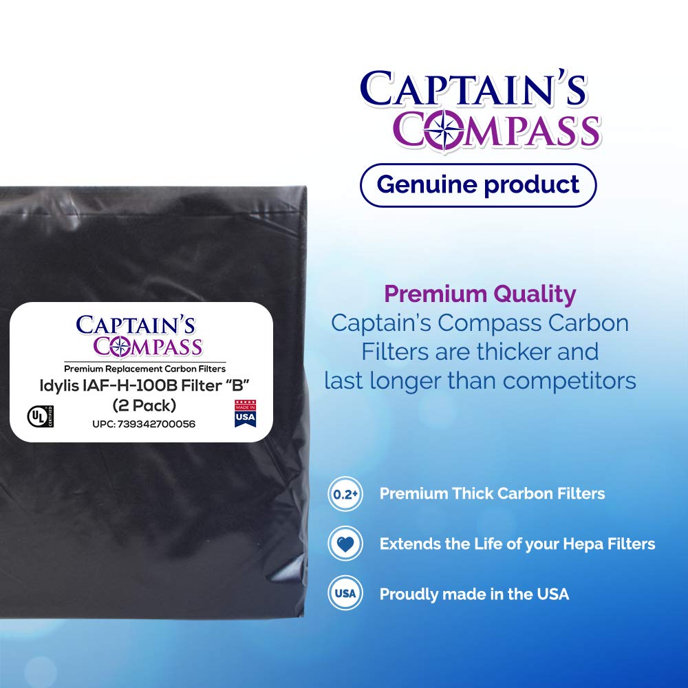 CAPTAIN'S COMPASS AfterMarket Idylis B Carbon Pre-Filter 4-Pack, Fits Idylis Air Purifiers IAP-10-125, IAP-10-150, Model # IAF-H-100B, IAFH100B