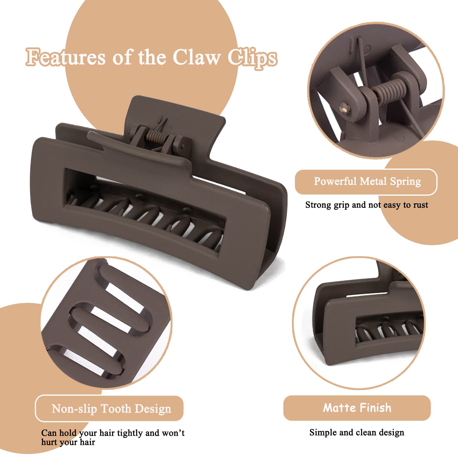 6Pcs Medium Hair Claw Clips for Thick Thin Fine Long Hair, Large Cute Neutral Matte Non Slip Hair Clips Strong Hold for Women Girls(6 Pack)