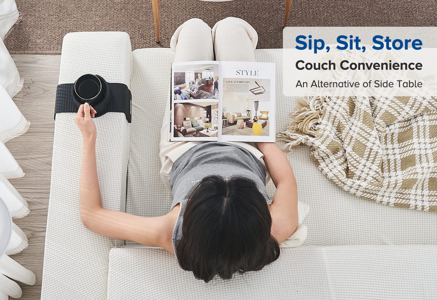 Couch Cup Holder, Elimiko Silicone Sofa Drink Holder with Upgrade Large Cup Holder, for Oversized Mug/Cup/Tumbler/Drink/Coffee/Bottle/Cans (Mocha Brown)