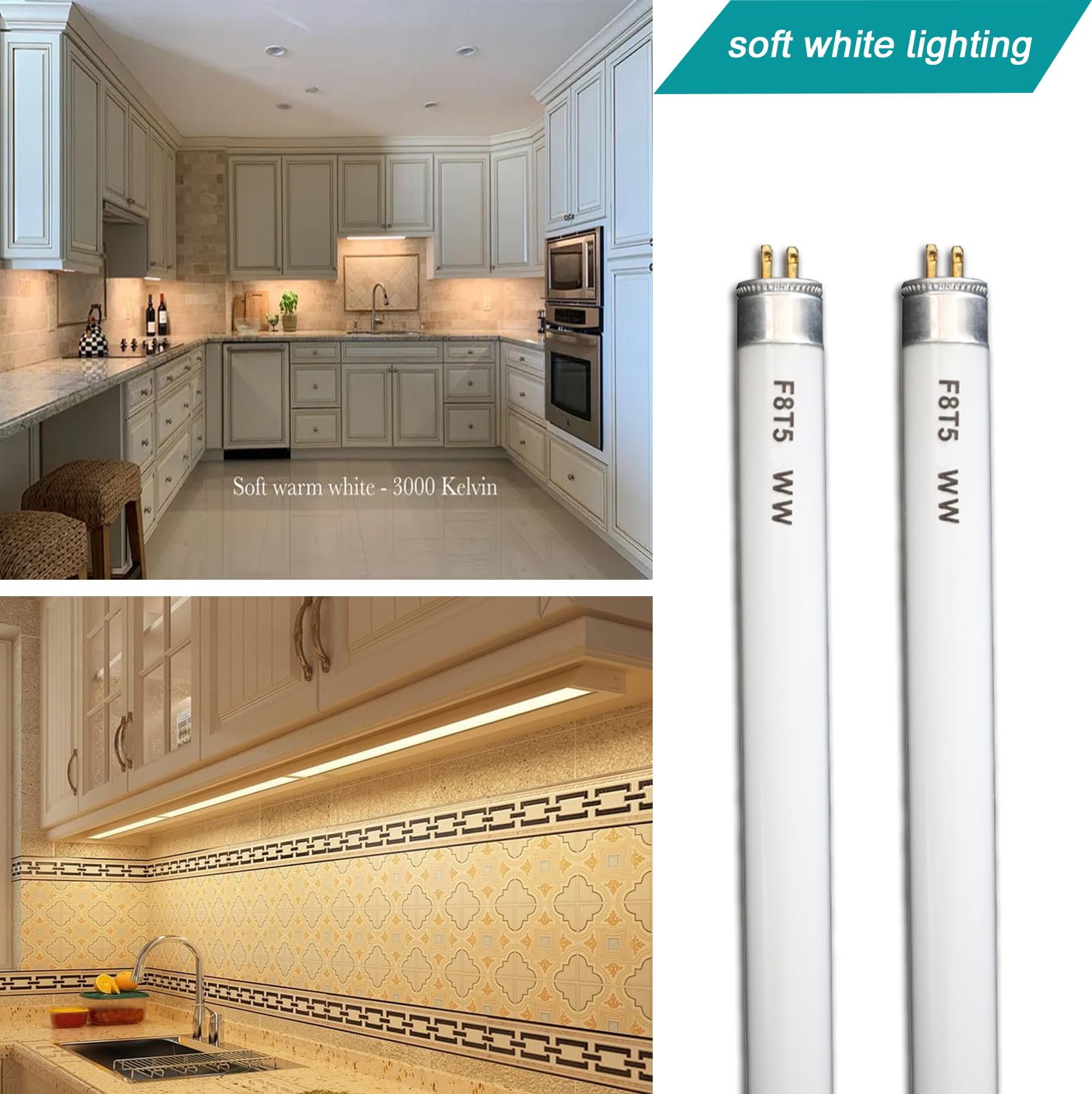 Accway (6 Pack) F8T5/WW 12ββ Linear Fluorescent Light Bulb, 8W Warm White T5 Tube, 3000K Soft White Lamp, G5 Mini Bi Pins Base Replacement for Under Cabinet Light, RV, Closet