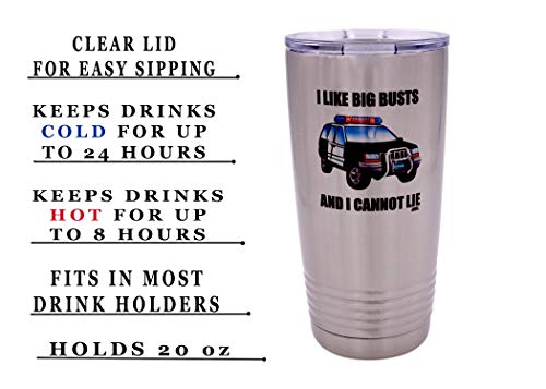Rogue River Tactical Funny Police Officer Large 20 Ounce Travel Tumbler Mug Cup w/Lid I Like Big Busts Thin Blue Line PD Gift