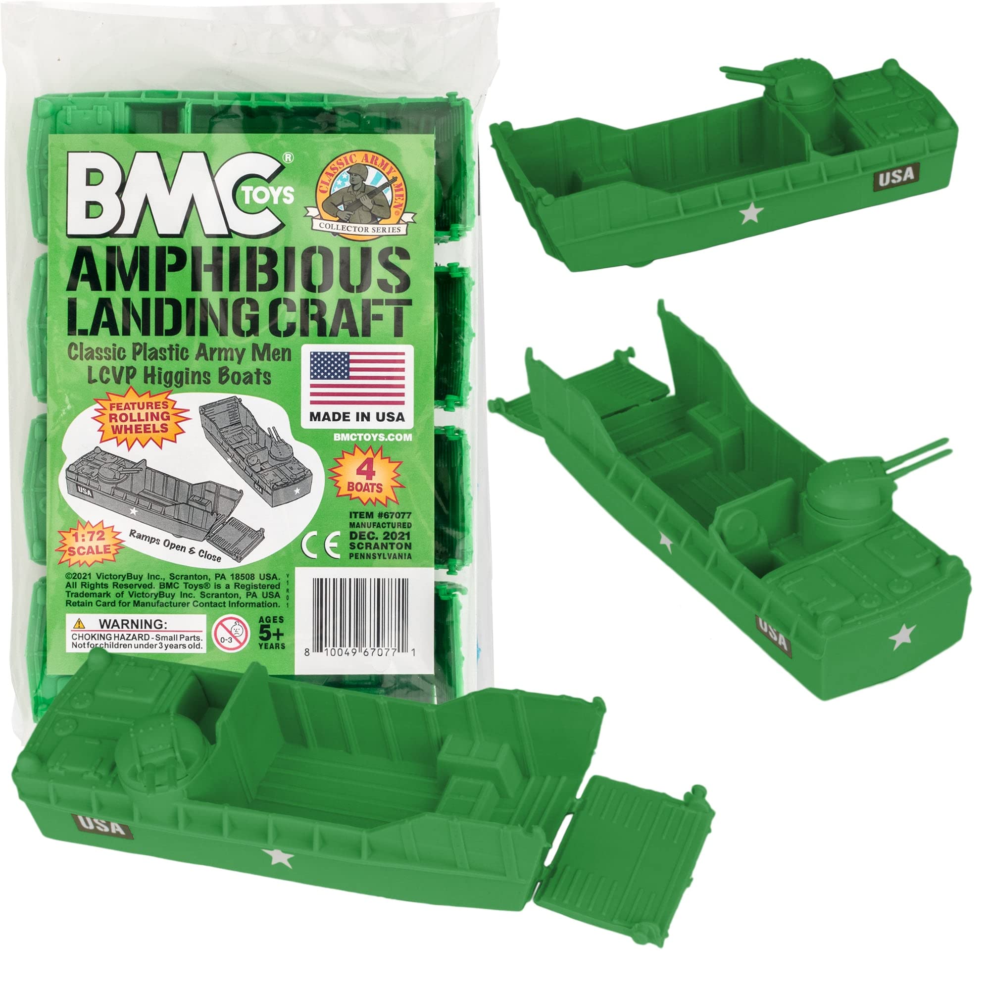 BMC Classic Marx Landing Craft - 4pc Green Plastic Army Men Boat Vehicles