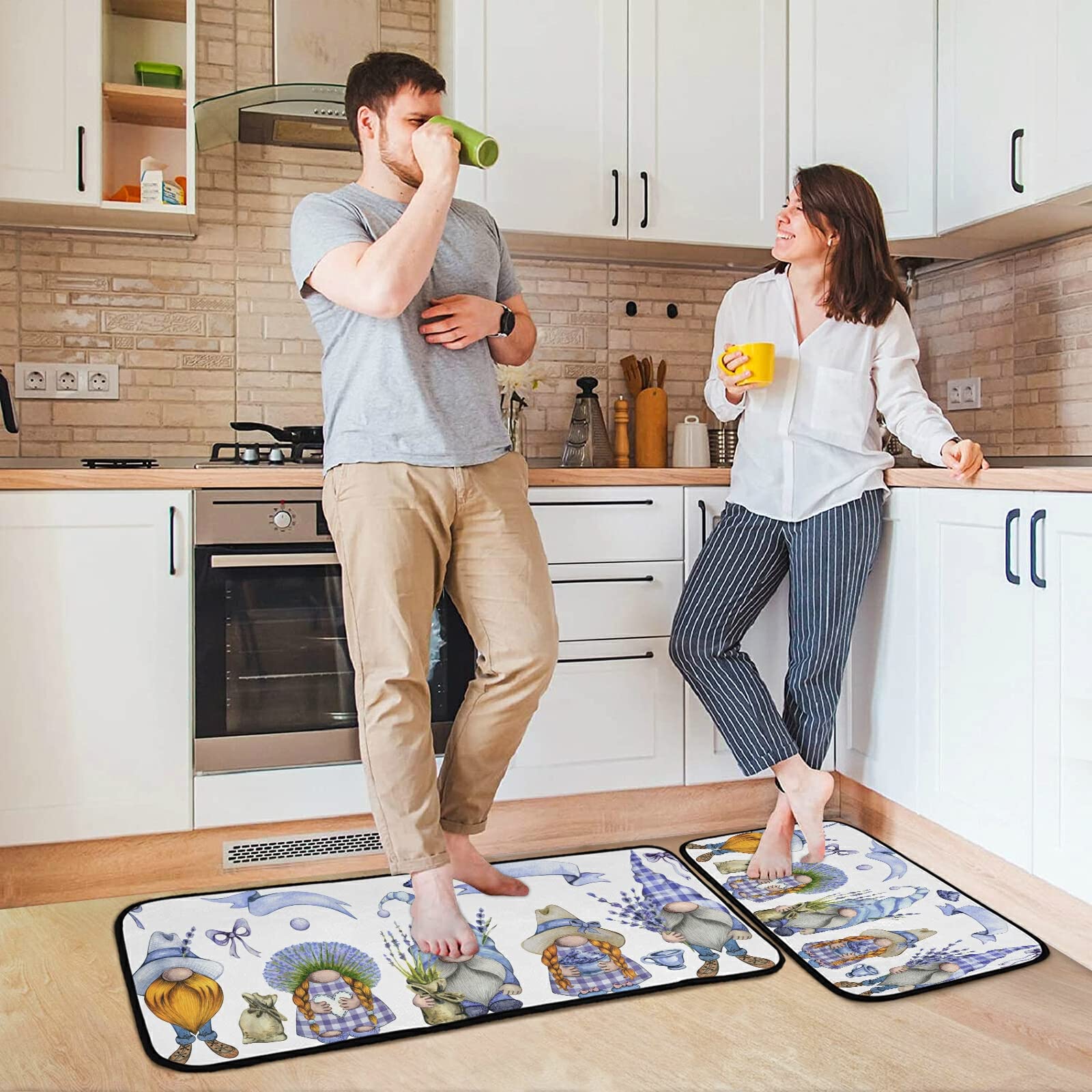 ALAZA Lavender Gnome Kitchen Mat Set 2Piece,Super Absorbent Kitchen Rugs Mats Non Slip Waterproof Easy Clean Carpets Rugs for Kitchen Floor Sink Laundry Runner Area Rug Carpet