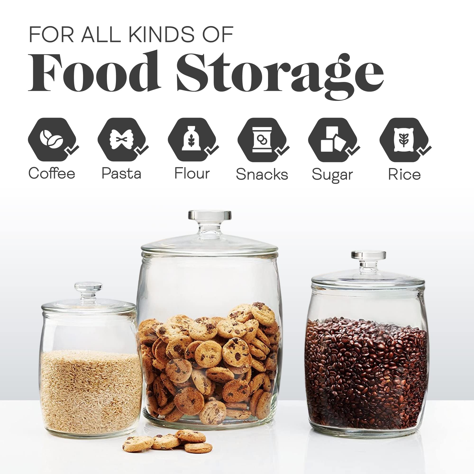 Amici Home Arlo Glass Canister | Food Storage Container with Airtight Lid | Glass Cookie Jar with Lid for Kitchen Countertop, Pantry | Clear Glass Jar, Medium, 142 Oz