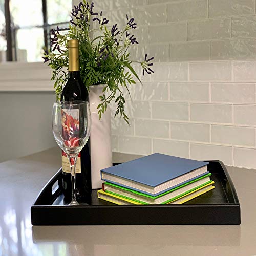 Jara19 Large Serving Tray Black Wood Rectangle for Ottoman Food Breakfast in Bed 17 x 13 x 2