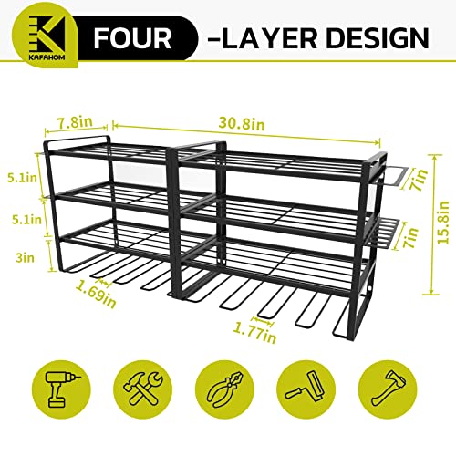 KAFAHOM Power Tool Organizer, 8 Drill Holder Wall Mount, 4 Layers Garage Tool Organizers and Tool Storage Rack, Heavy Duty Metal Tool Shelf with Screwdriver Holder/Plier Holder/Hammer Holder