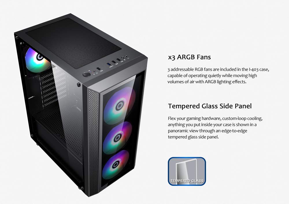 Raidmax ATX Desktop Computer Gaming PC Case Mid Tower PC Case with addressable RGB x3 ARGB Fans ATX PC Case USB 3.0 Tempered Glass PC Case Mesh Window Computer Case with 3 ARGB LED Black PC Case -i403