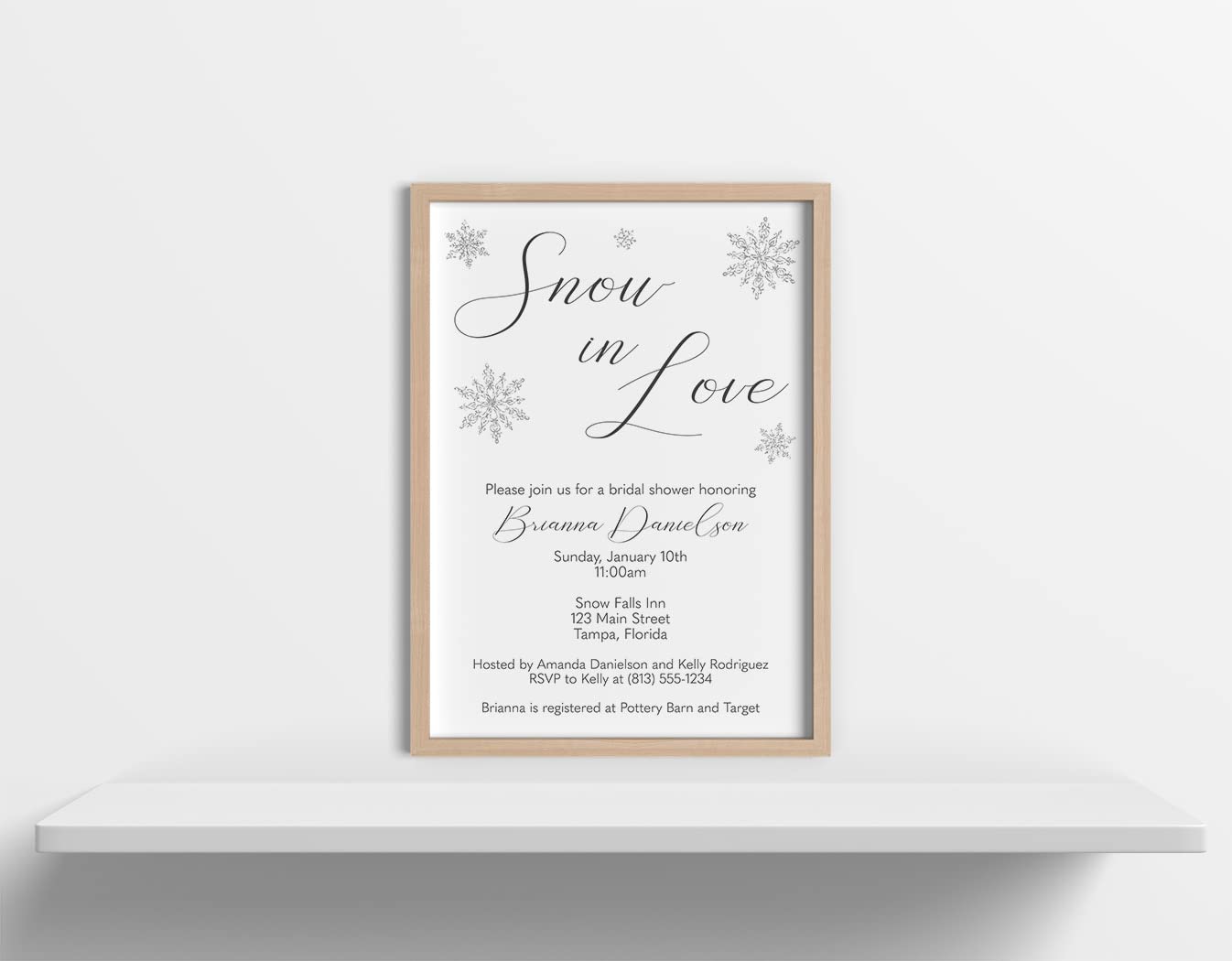 Winter Bridal Shower Invitation White Silver Snow in Love Snowflakes Wedding Couples Shower January February Printed Cards Customized Personalized Cards (12 Count)