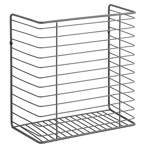mDesign Metal Wire Wall Mounted Shelf for Kitchen Pantry - Mountable Hanging Organization Vegetable Baskets for Kitchen Wall - Hold Produce, Towels, Bread, Mail, Concerto Collection - Dark Gray