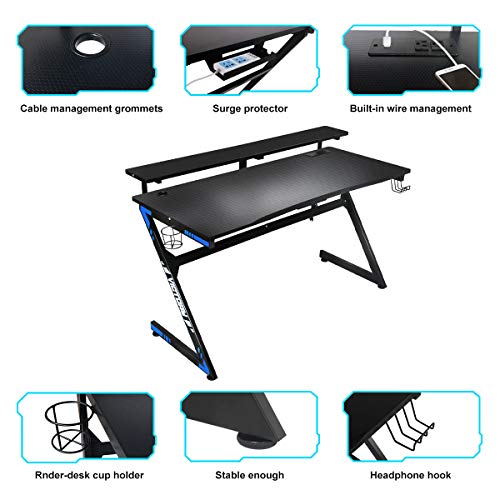 YIGOBUY Large Gaming Desk 55 Inch Computer Gaming Desk E-Sports Racing Table with with Cup Holder, Headphone Hook for Home Office, Black