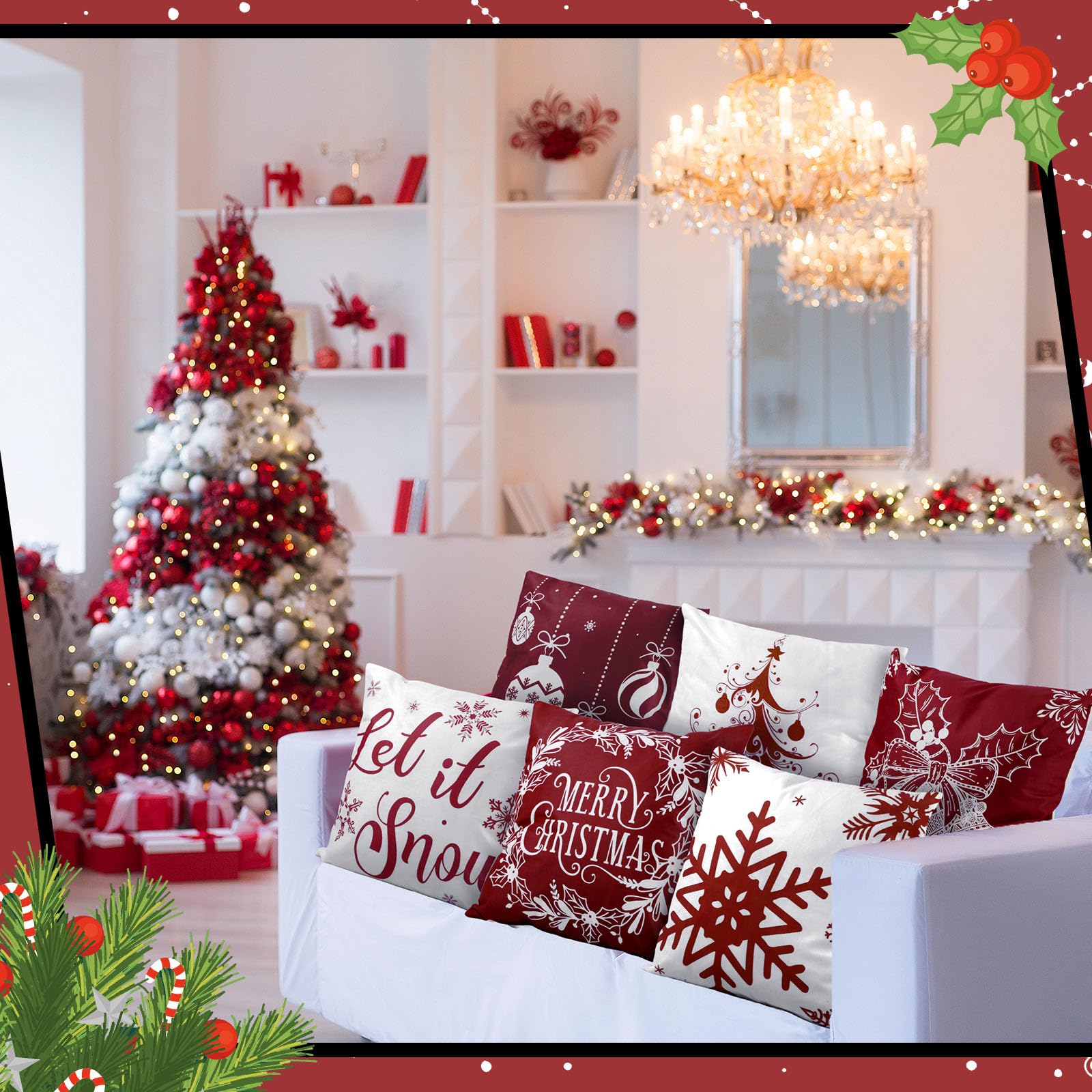 6 Pcs Christmas Pillow Covers Cushion Covers Decoration Christmas Pillow Cover Holiday Decor Throw Pillow Case for Sofa Couch Christmas Office Bedroom Decorations (Warm Style,20 x 20 in)