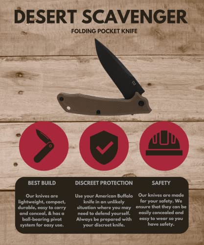 ABKT Desert Scavenger Elite Tactical Folding EDC Pocket Knife β 3.5 Inch Drop Point D2 Steel, Stone Washed Blade with Tan 4.5 Inch G10 Handle