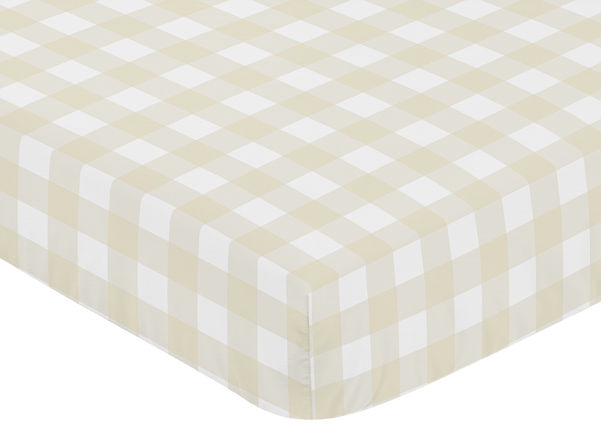 Sweet Jojo Designs Beige and White Buffalo Plaid Check Baby or Toddler Fitted Crib Sheet for Woodland Camo Collection