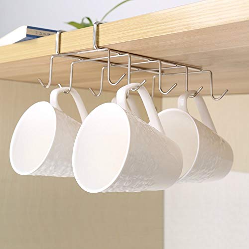 fannybuy 10 Hooks Mug Holder Under Shelf Coffee Mug Cups Wine Glasses Storage Drying Rack Cabinet Hanging Organizer Stainless Steel