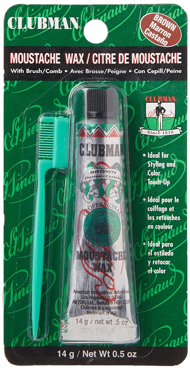 Clubman Pinaud Moustache Wax with Comb Applicator, For Styling & Color Enhancement, Brown, 0.5 Oz (Pack of 3)