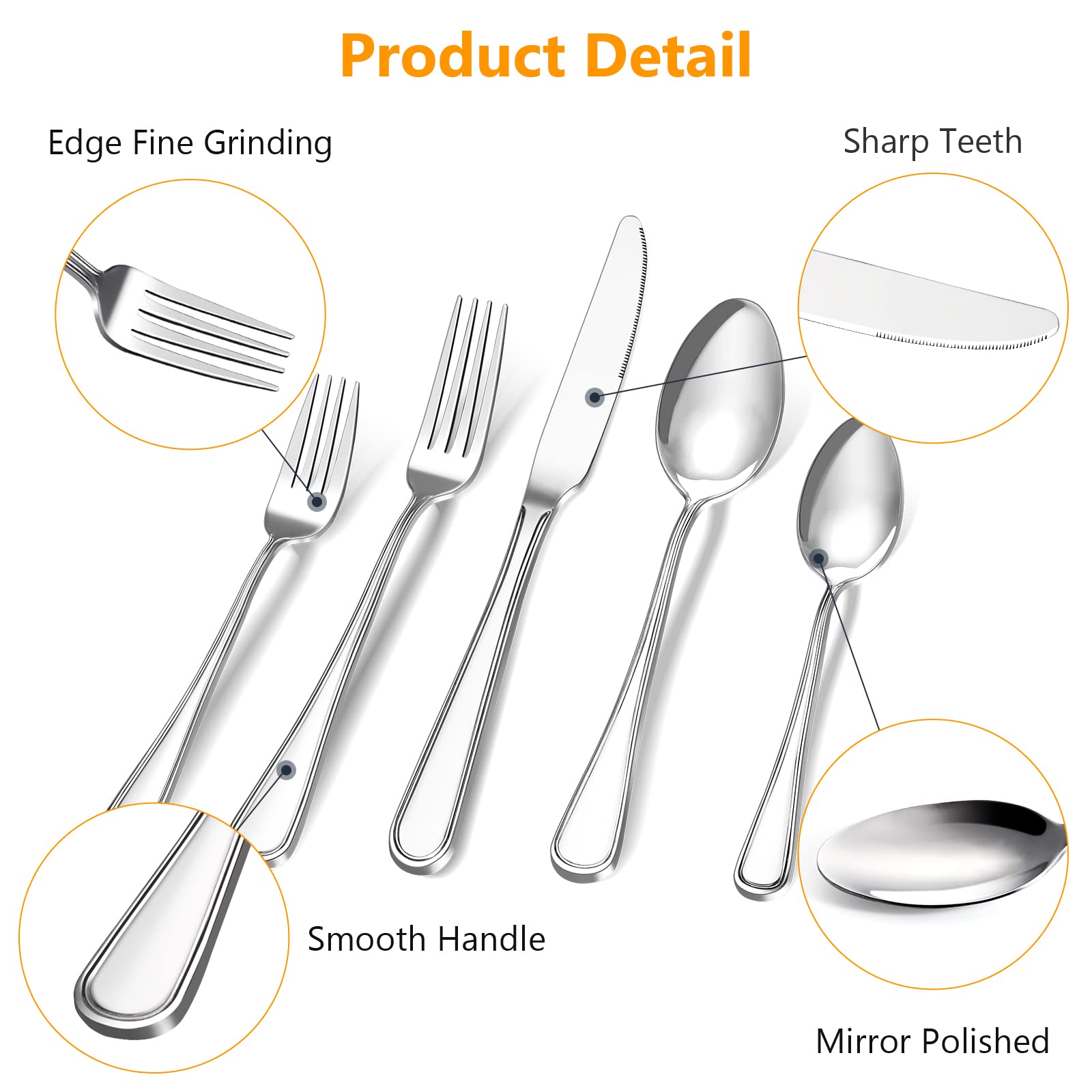 40 Pieces Silverware Set for 8, ASKSCICI Stainless Steel Flatware Cutlery Set for Home and Restaurant, Including Knife, Fork & Spoon, Modern Design, Dishwasher Safe