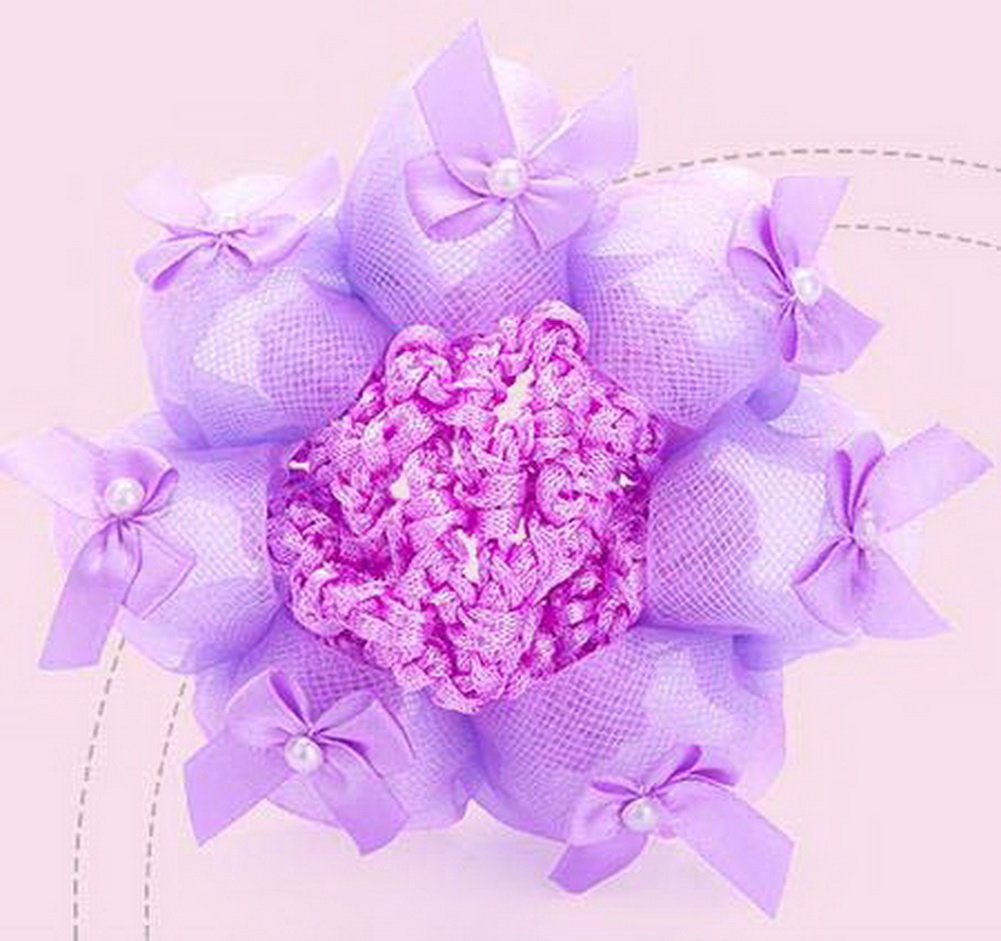 Set of 2 Girl Bun Mesh Snood Ballet Dance Bow Tie Hair Net Hair Accessory Purple