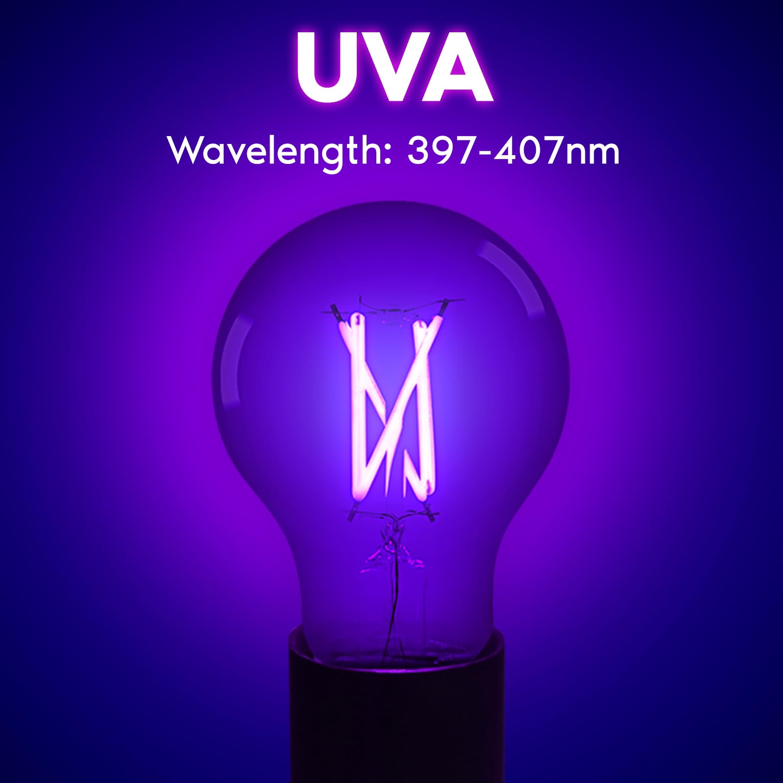 LUXRITE A19 Edison UV LED Black Light Bulb, 6W Filament Blacklight Bulb, UVA 397-407nm, Enclosed Fixture Rated, E26 Base, Glow in The Dark for Halloween, Party, Body Paint, Fluorescent Poster