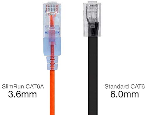 Monoprice SlimRun Cat6A Ethernet Patch Cable - Network Internet Cord - RJ45, 550Mhz, UTP, Pure Bare Copper Wire, 10G, 30AWG, 7 Feet, Orange- Pack of 5