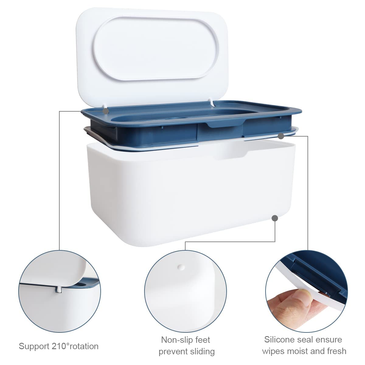 Baby Wipes Dispenser, Baby Wipe Holder, Large Capacity Wipes Dispenser, Wipe Container with Sealing Lids,Non-Slip, Easy Open & Close (Blue))