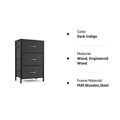ROMOON Nightstand Chest with 3 Fabric Drawers, Bedside Furniture,Lightweight Accent Table, Storage Drawer Unit with Wood Top Fabric Bins for Bedroom, College Dorm, Closets,Nursery - Dark Gray