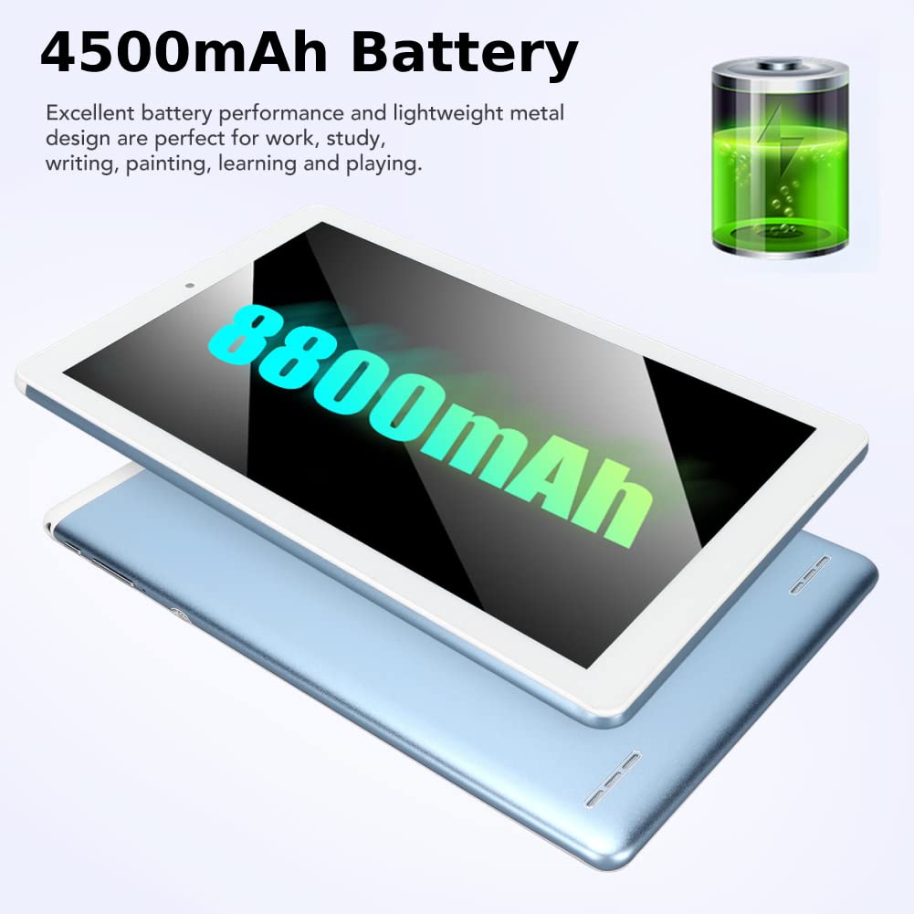 ASHATA 10.1 inch Octa Core Tablet, 10.1 Inch Tablet 2.4G 5G Dual Band WiFi 6GB 128GB Front 5MP Rear 13MP 1960x1080 IPS 8800mAh Calling Tablet HD IPS Large Screen, Support GPS, Bluetooth, FM Blue(#2)